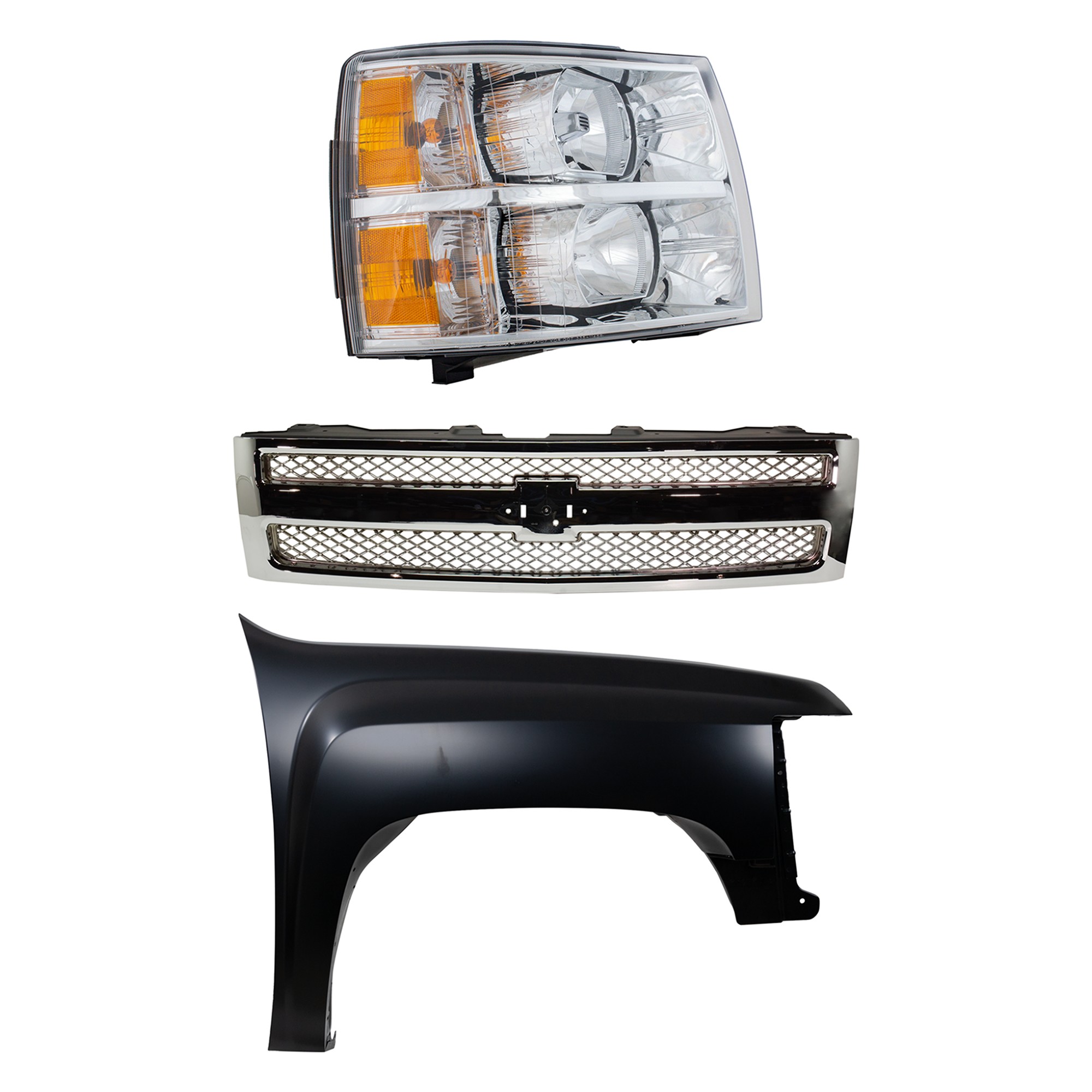 3-Piece Kit Grille for Chevrolet Silverado 1500 2007-2013, Includes ...