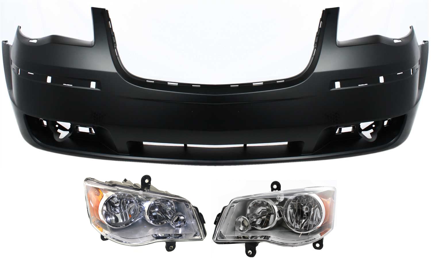 Front Bumper Cover for Chrysler Town & Country 2008-2010, 3-Piece Kit ...
