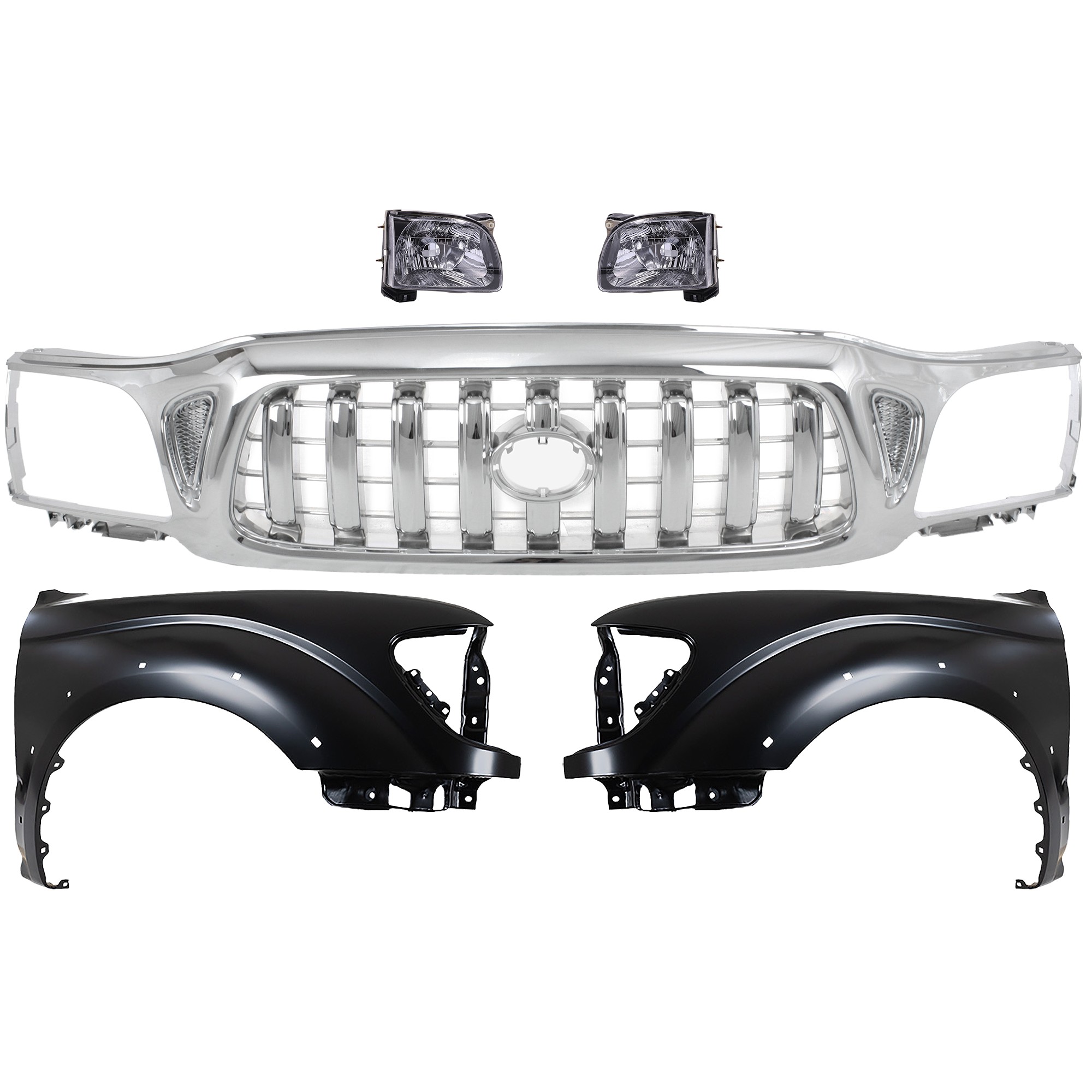Grille for 2001-2004 Toyota Tacoma, Chrome Shell and Insert, 5-Piece ...