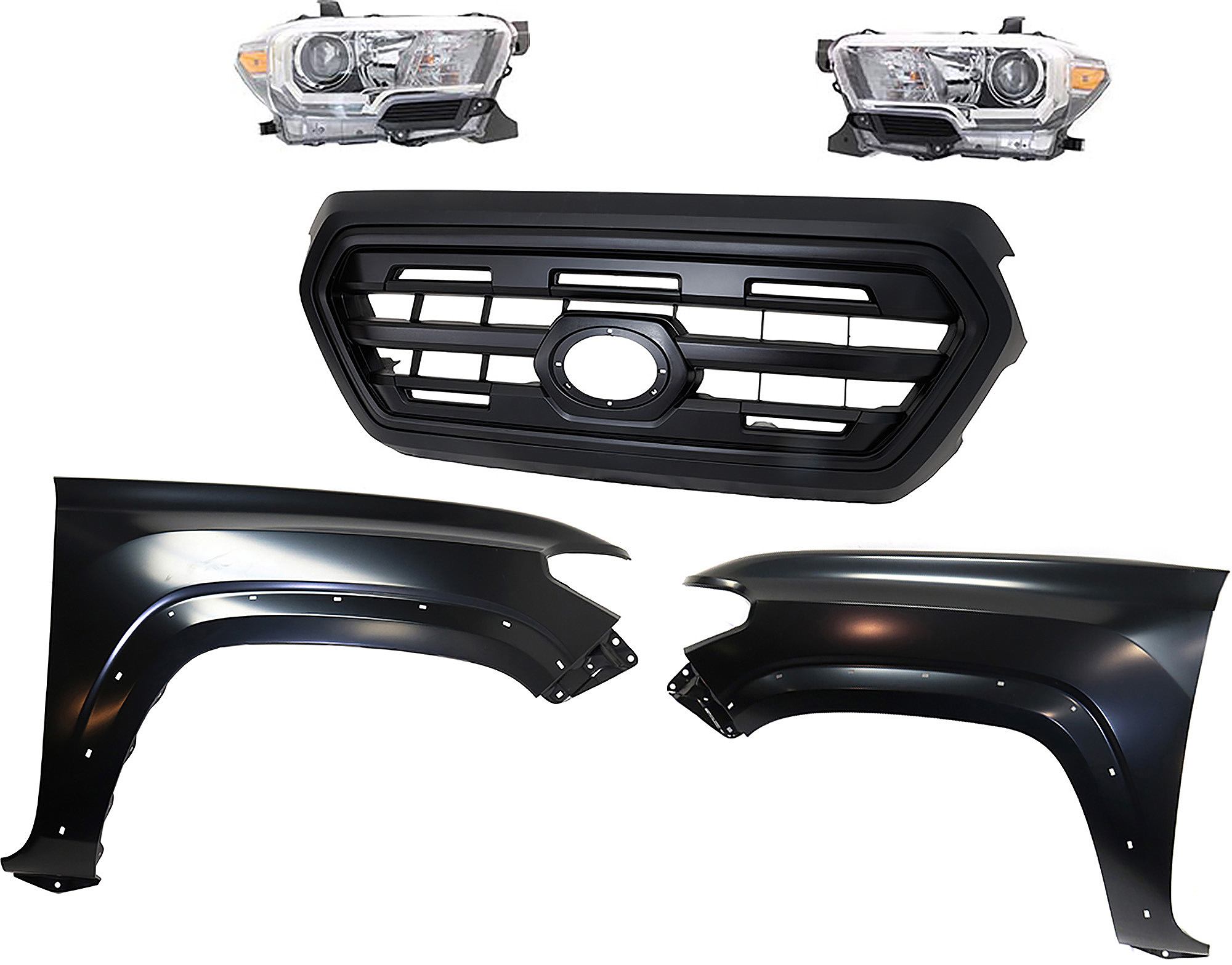 Grille Kit for 2016-2017 Toyota Tacoma, Painted Black Shell and Insert ...
