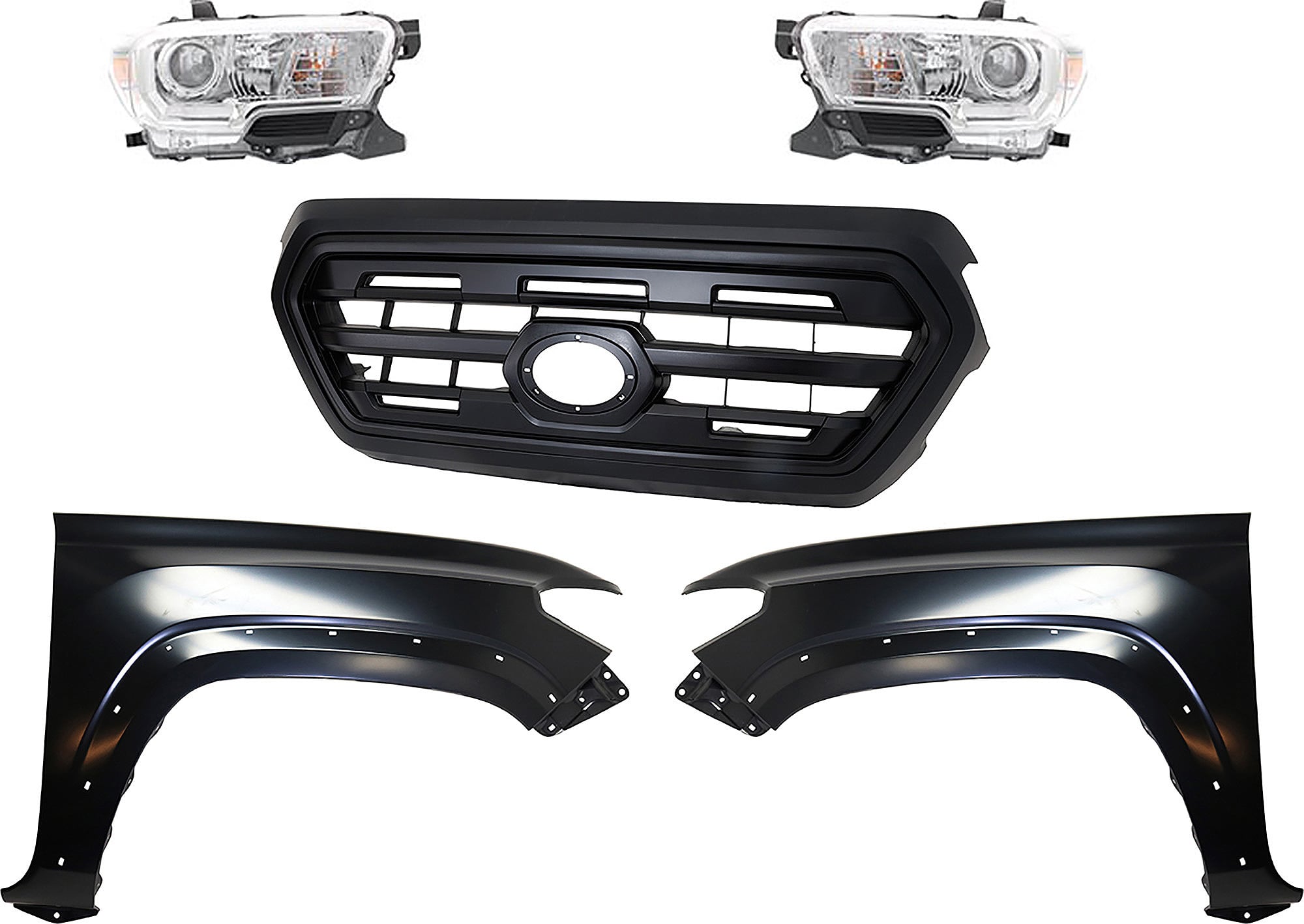 Painted Black Shell and Insert Grille for Toyota Tacoma 2016-2017, 5 ...