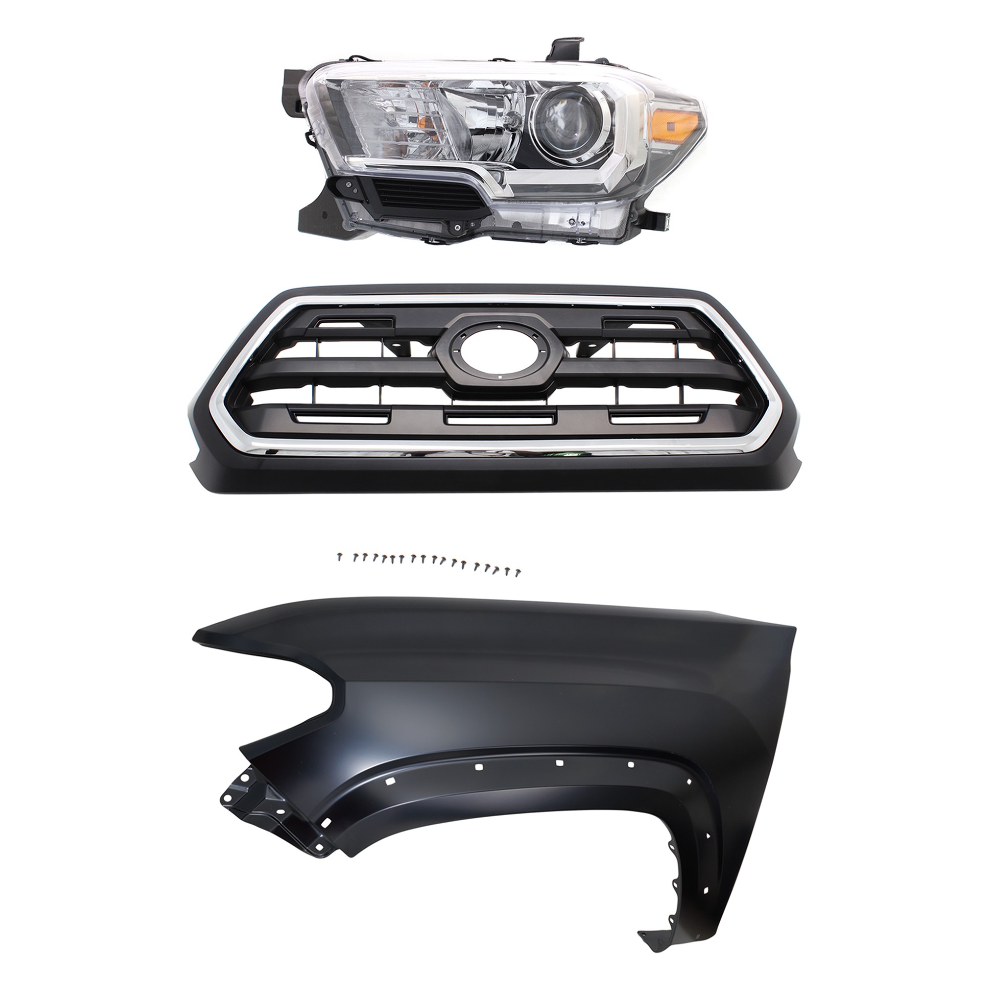 3-Piece Kit Grille for Toyota Tacoma 2016-2017, Chrome Shell with ...