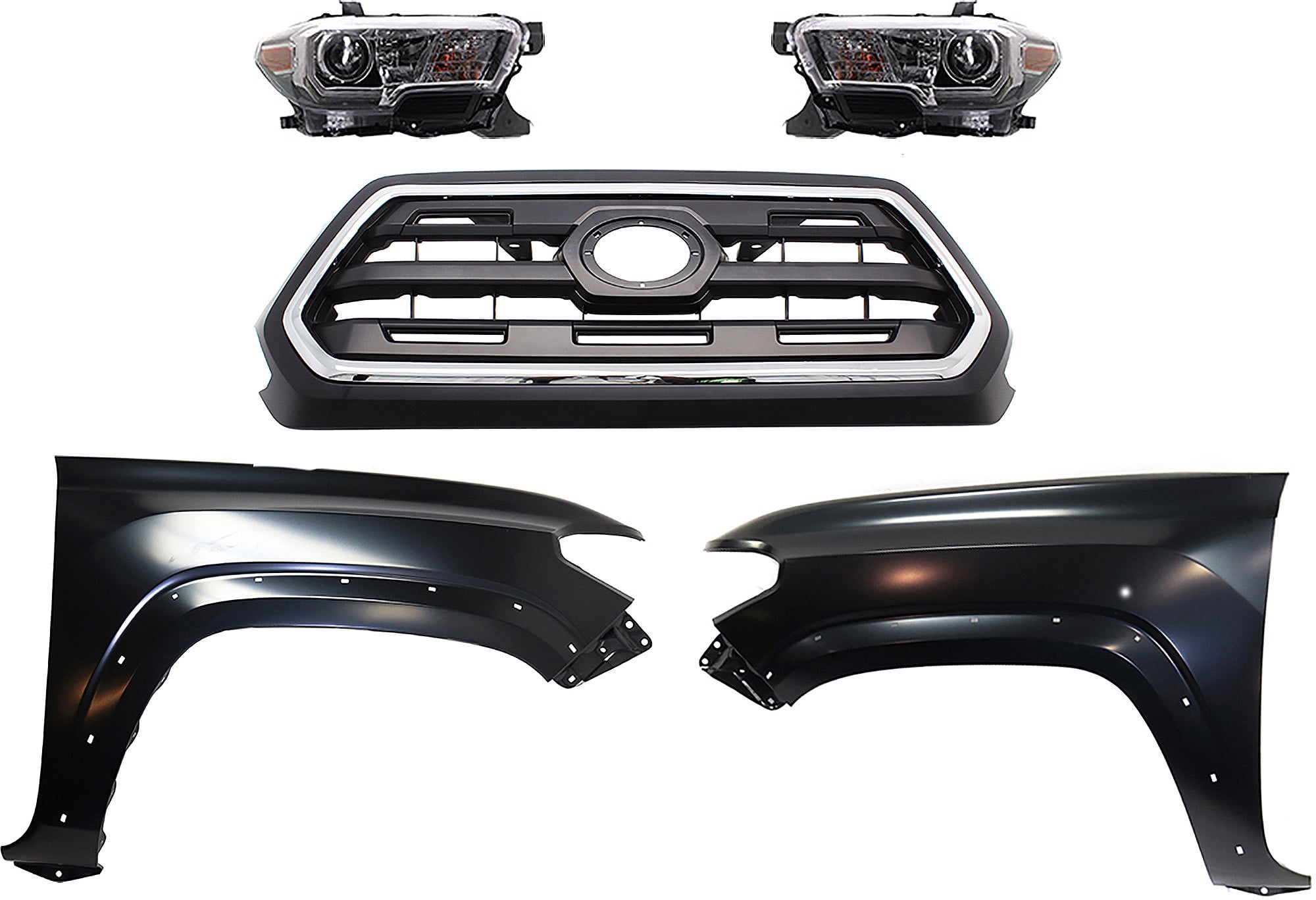 5-Piece Kit Grille for 2016-2017 Toyota Tacoma, Chrome Shell with ...