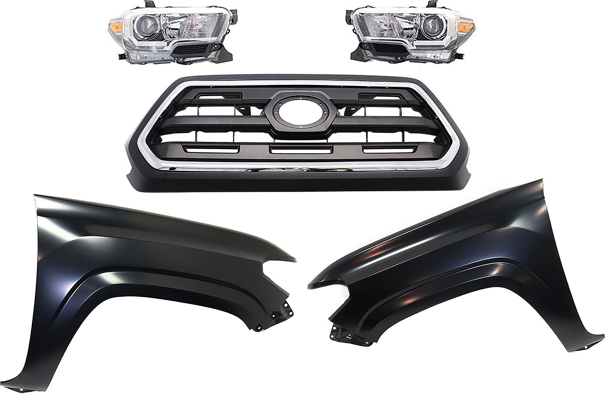 Grille Kit for 2016-2017 Toyota Tacoma: Chrome Shell with Painted Black ...
