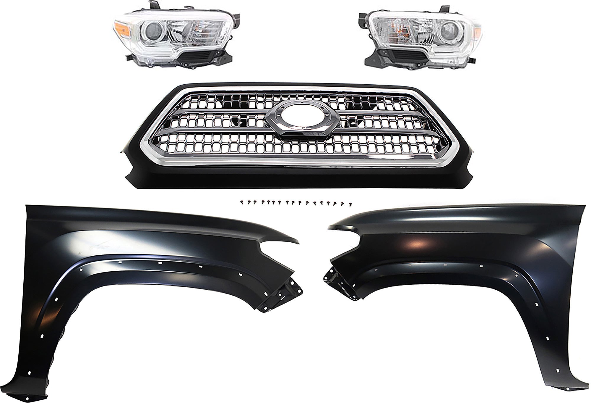 Chrome Shell and Insert Grille for 2016-2017 Toyota Tacoma, 5-Piece Kit ...