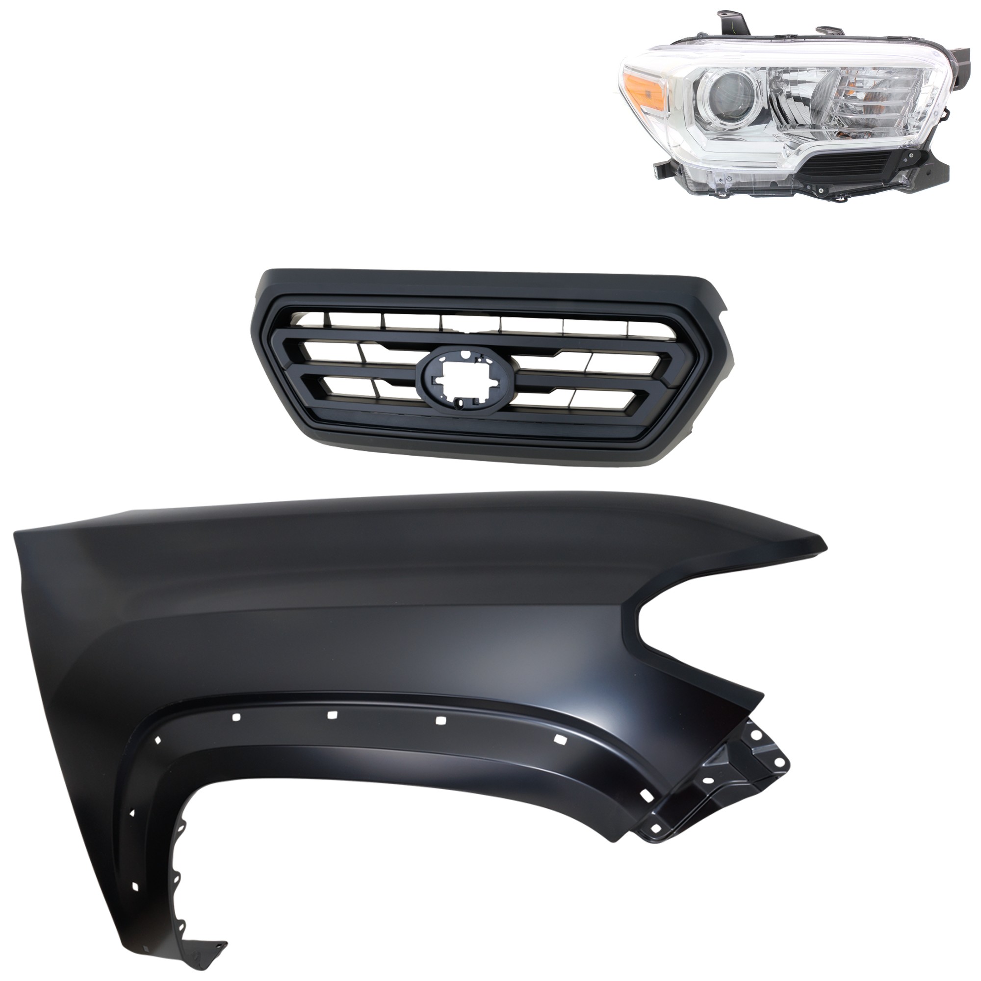 3-Piece Upper Grille Kit for 2018 Toyota Tacoma, Includes Fender and ...