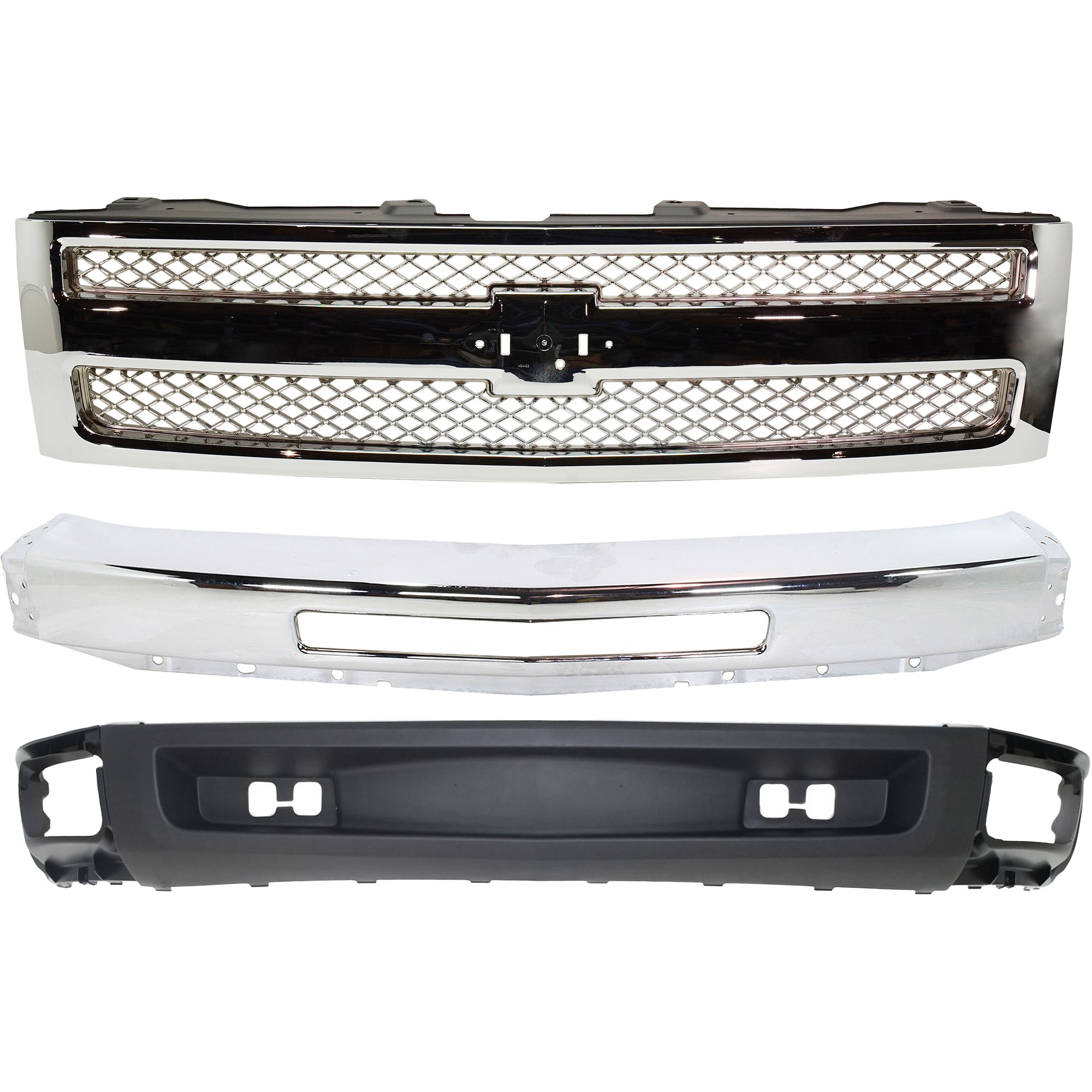 3-Piece Kit Grille for Chevrolet Silverado 1500 2009-2013, without Tow ...