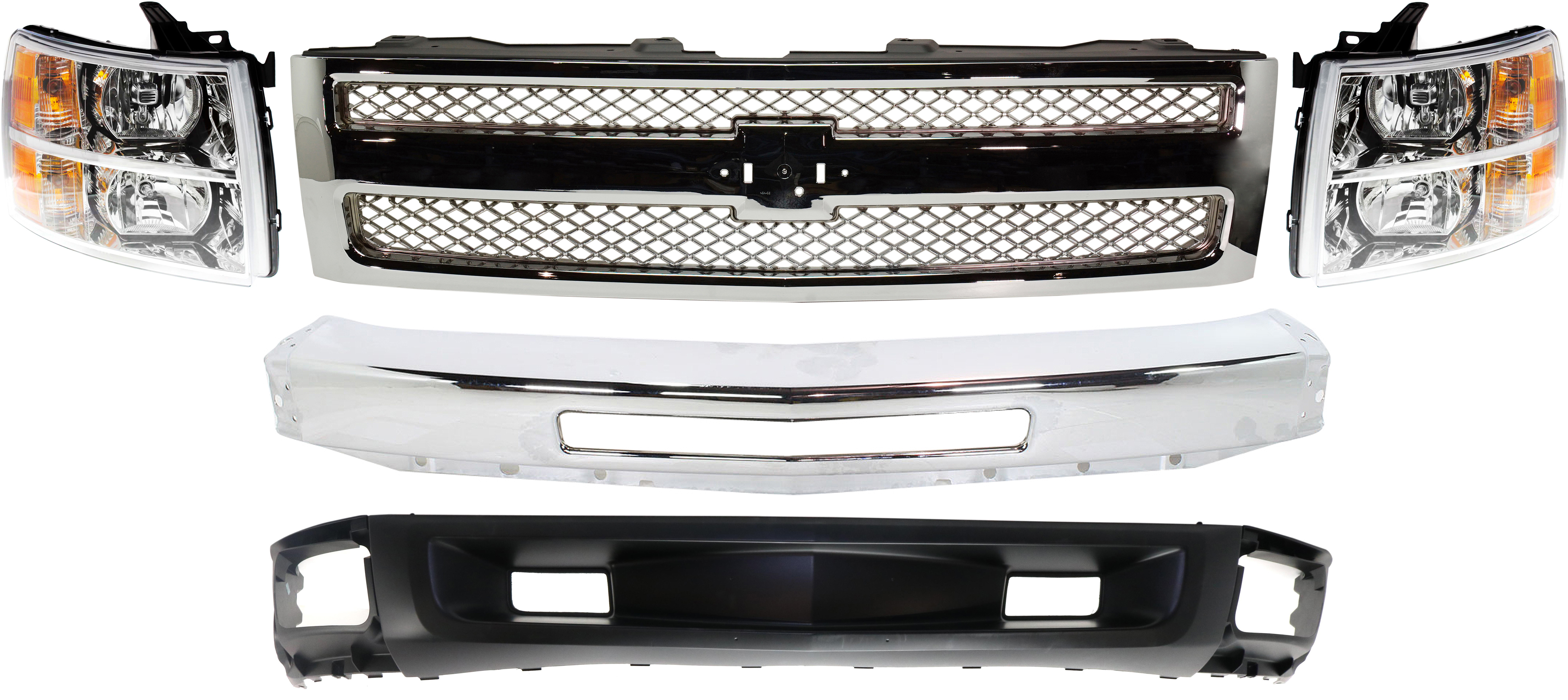 Grille Kit for 2009-2013 Chevrolet Silverado 1500, 5-Piece Set with Tow ...