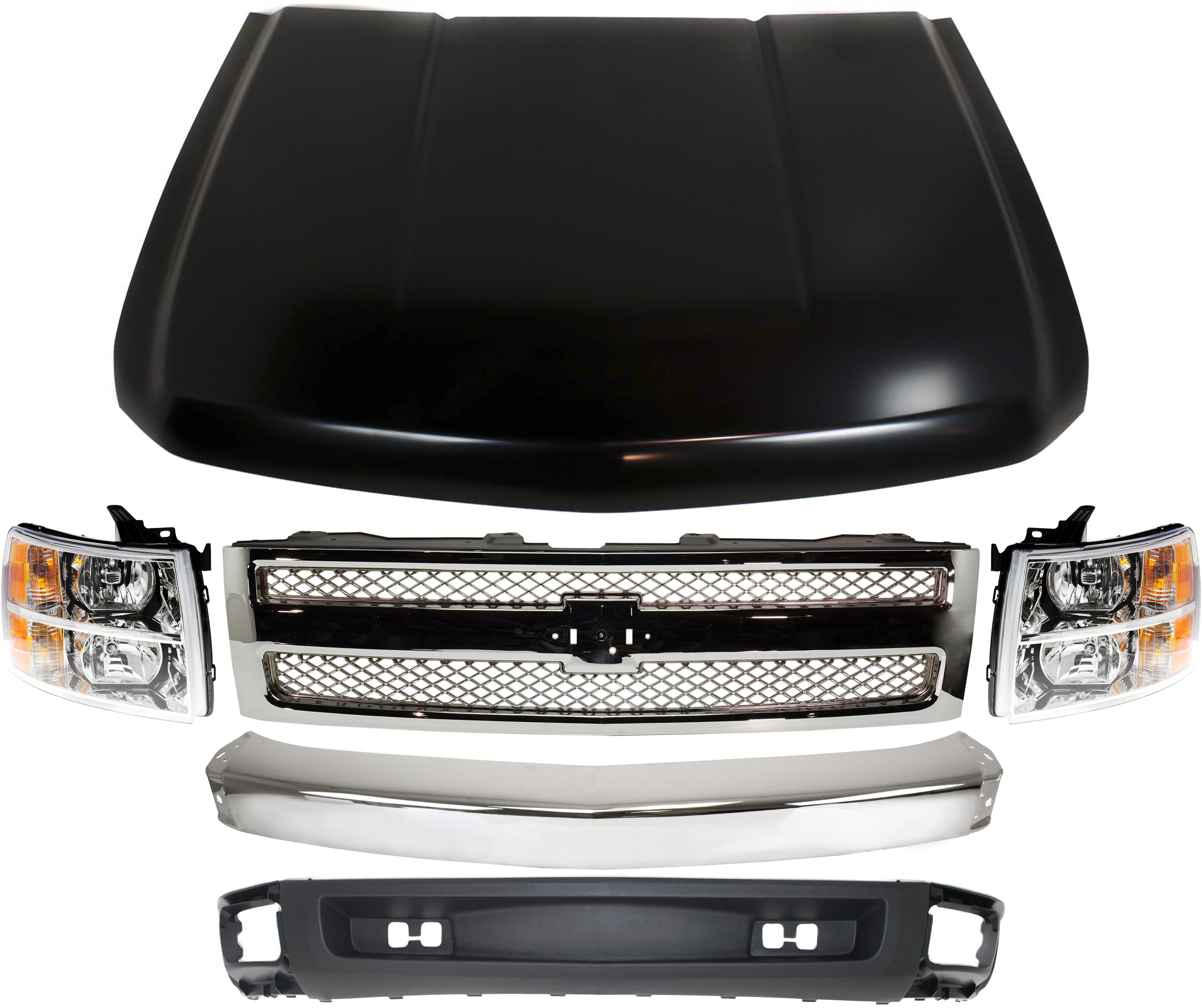 6-Piece Grille Kit for Chevrolet Silverado 1500 (2007-2008) Including ...