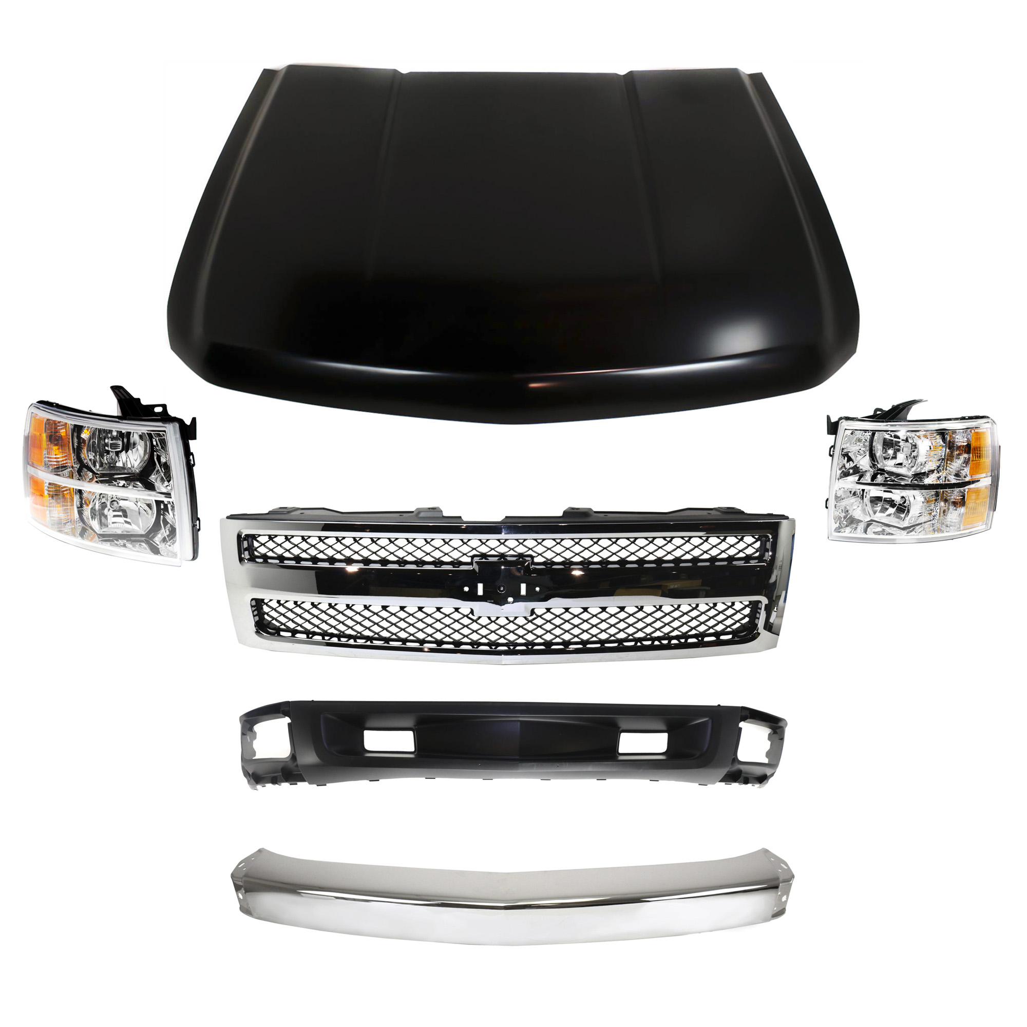 Front Bumper Kit for 2007-2008 Chevrolet Silverado 1500, Chrome, 6 ...