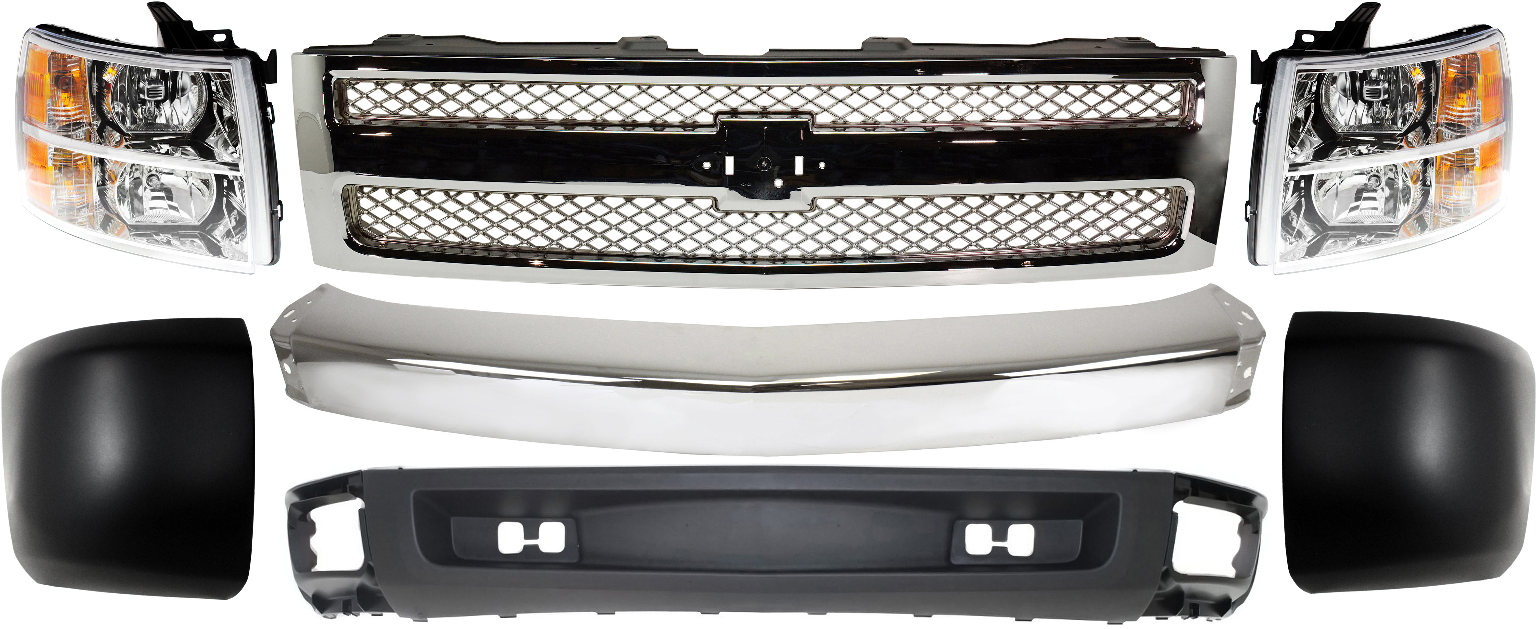 7-Piece Grille Kit for 2007-2008 Chevrolet Silverado 1500 with Bumper ...