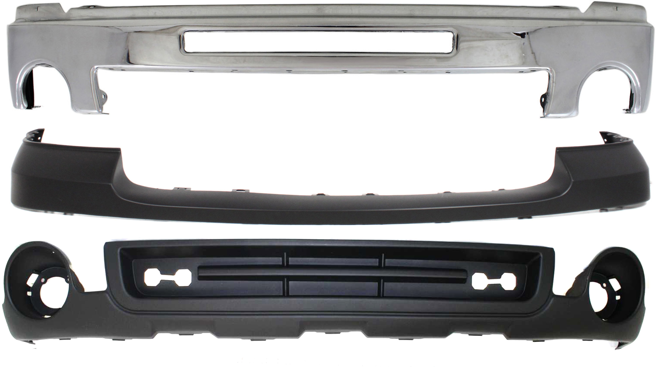 Front Bumper Cover 3-Piece Kit for GMC Sierra 1500 2007-2013, Upper ...